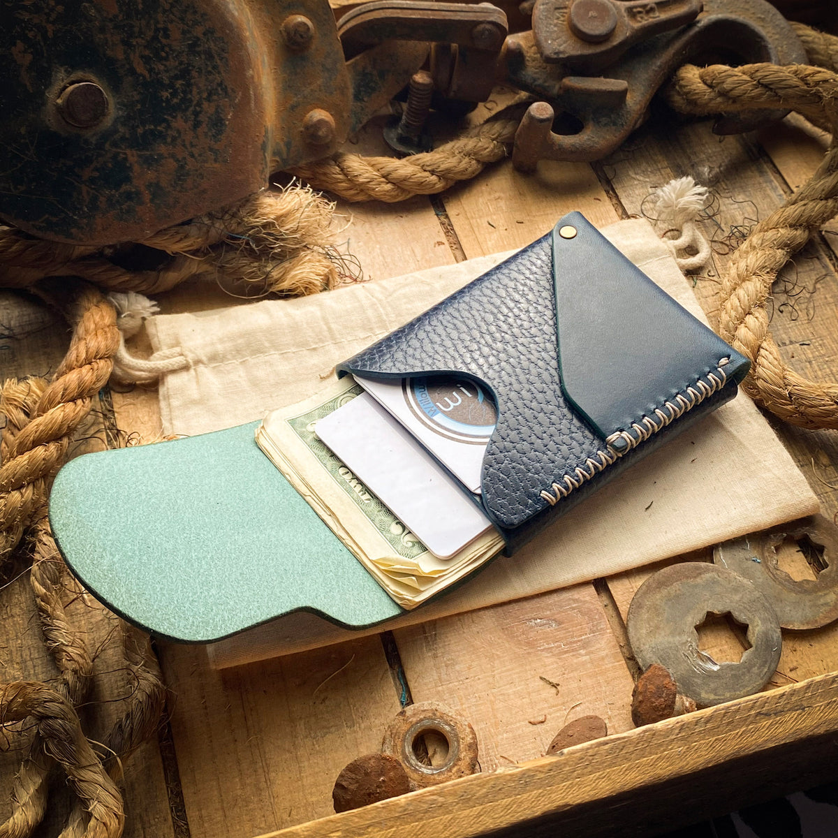 Collab Wallet - Willow Craft Goods x Open Sea Leather - Ocean Blue and