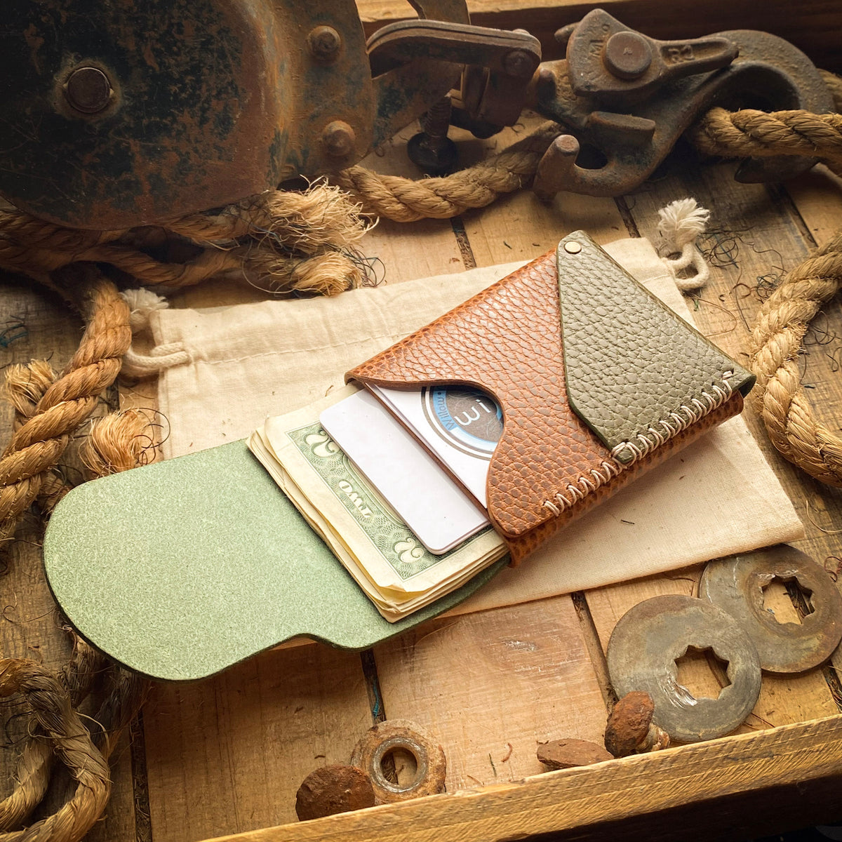 Collab Wallet - Willow Craft Goods x Open Sea Leather - Olive Dollaro