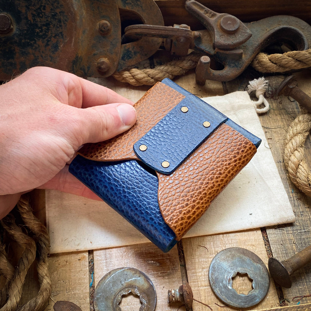Wide Stitchless Luxe Minimalist Wallet - Blue Dollaro and Whiskey Doll ...