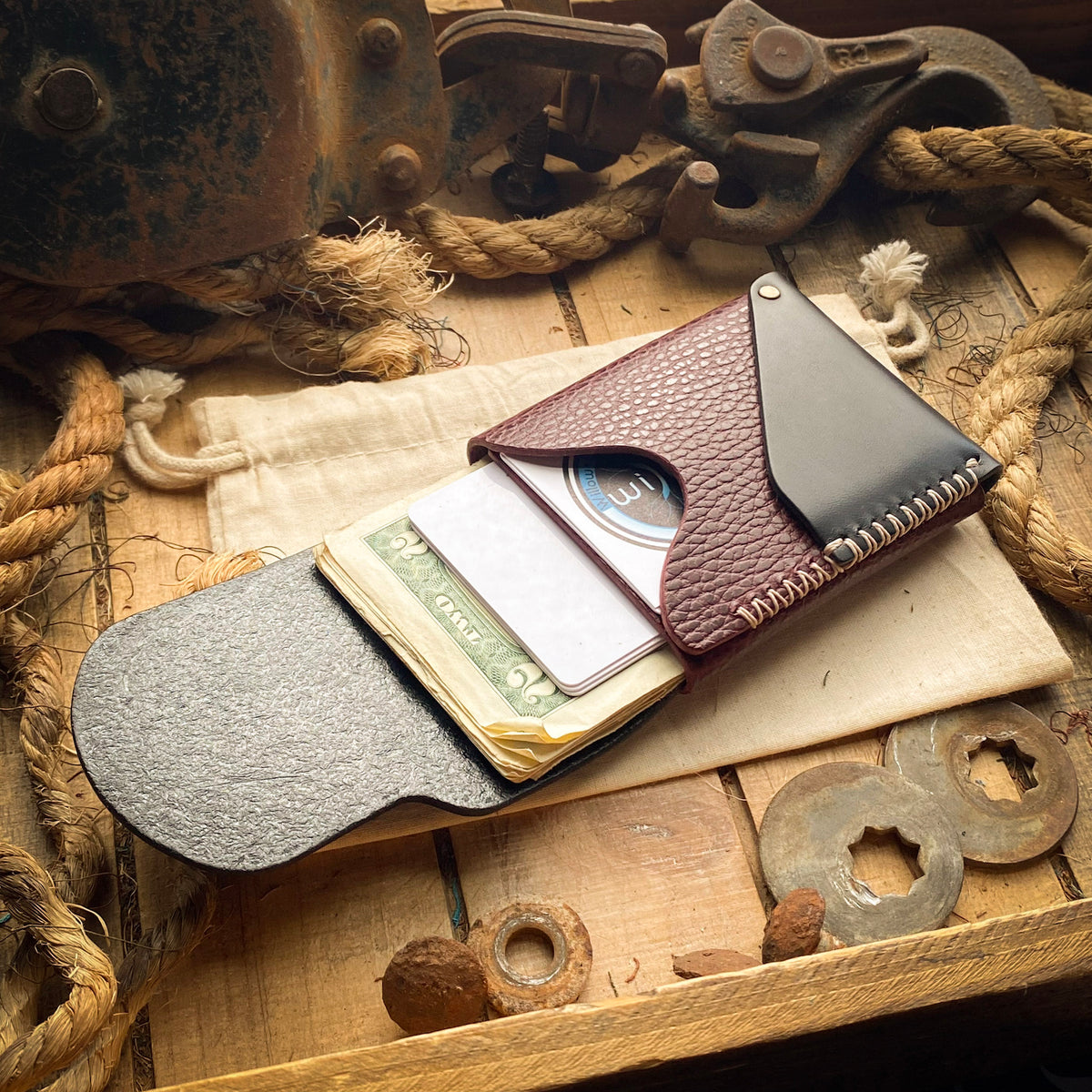 Collab Wallet - Willow Craft Goods x Open Sea Leather - Black and Bord