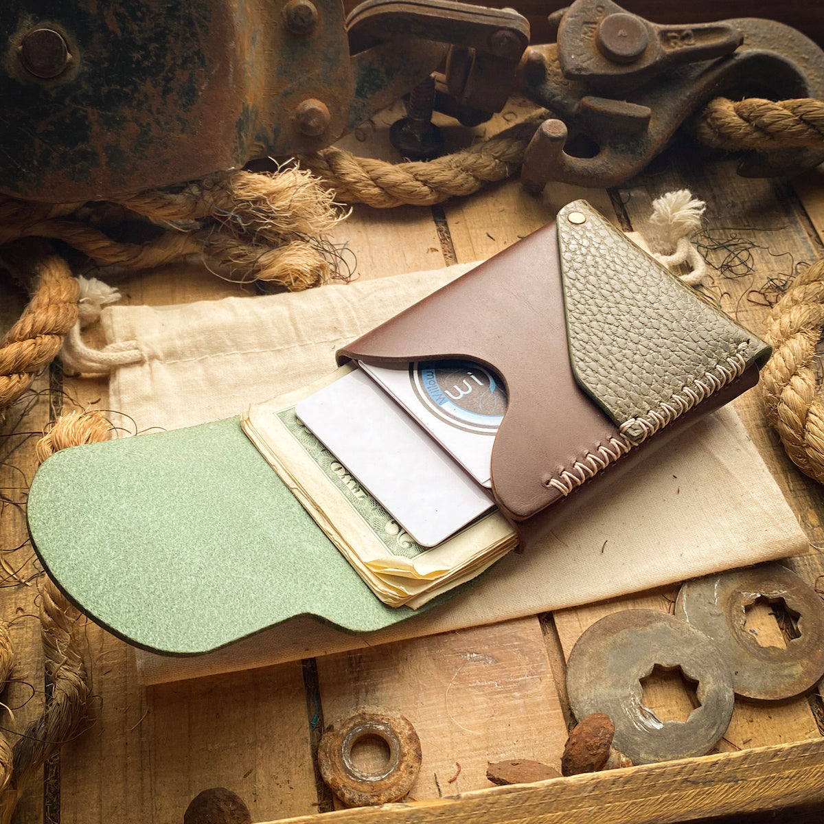 Collab Wallet - Willow Craft Goods x Open Sea Leather - Olive Dollaro