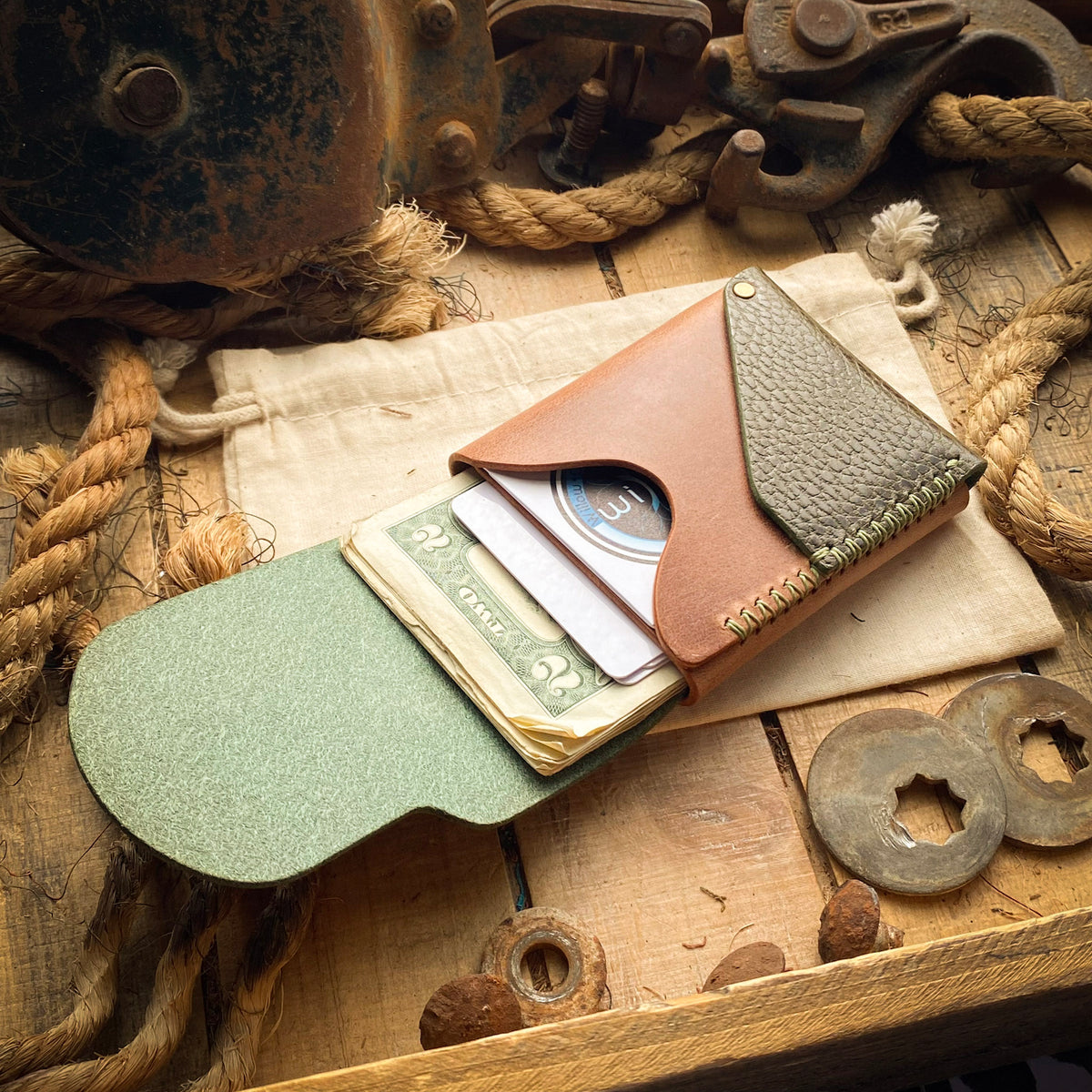 Collab Wallet - Willow Craft Goods x Open Sea Leather - Olive Dollaro