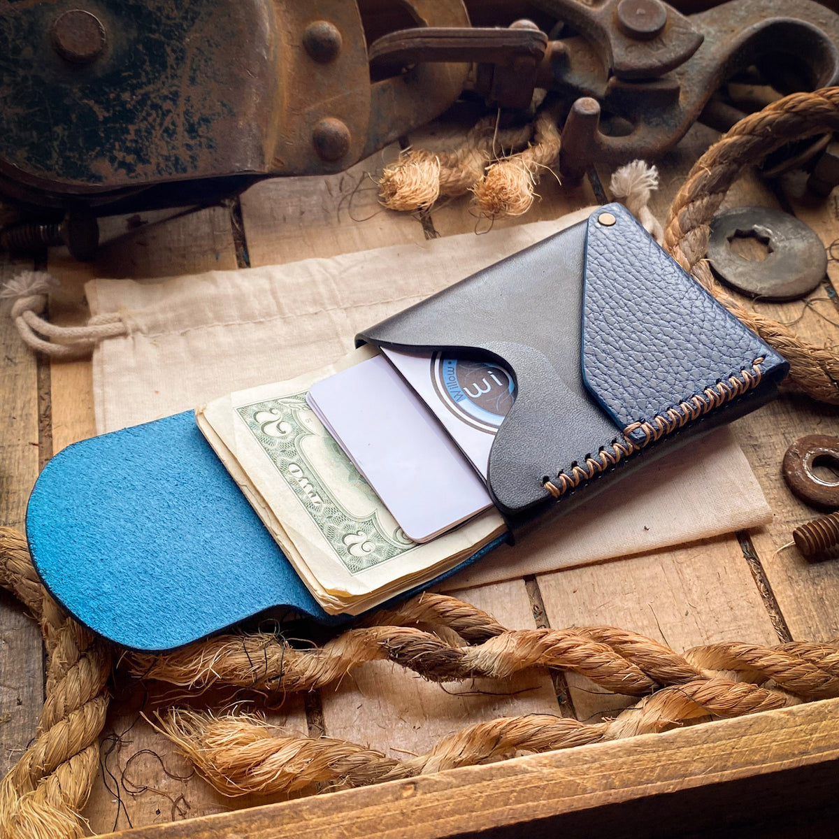 Collab Wallet - Willow Craft Goods x Open Sea Leather - Blue Dollaro a
