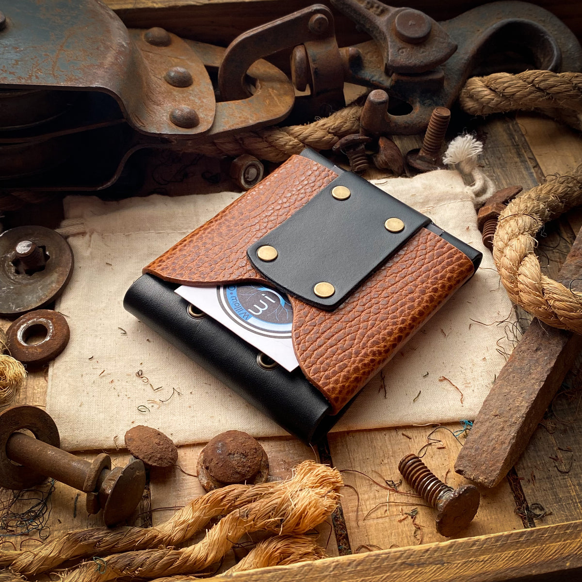 Wide Luxe Minimalist Wallet - Black and Whiskey Dollaro – Willow Craft ...