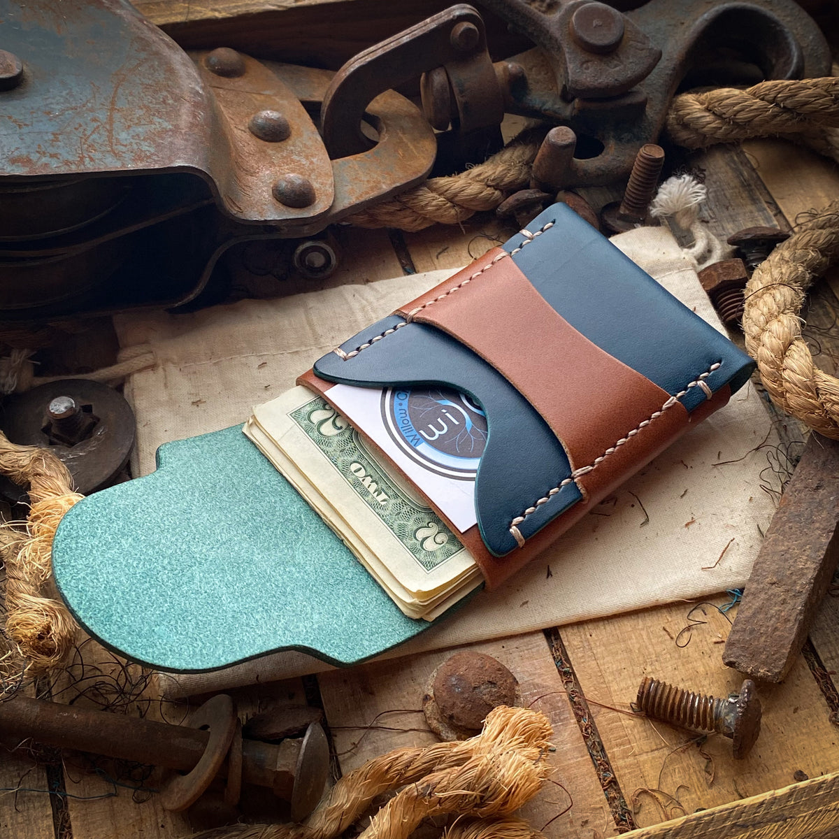 Original Luxe Minimalist Wallet - Ocean Blue and Bourbon – Willow Craft ...