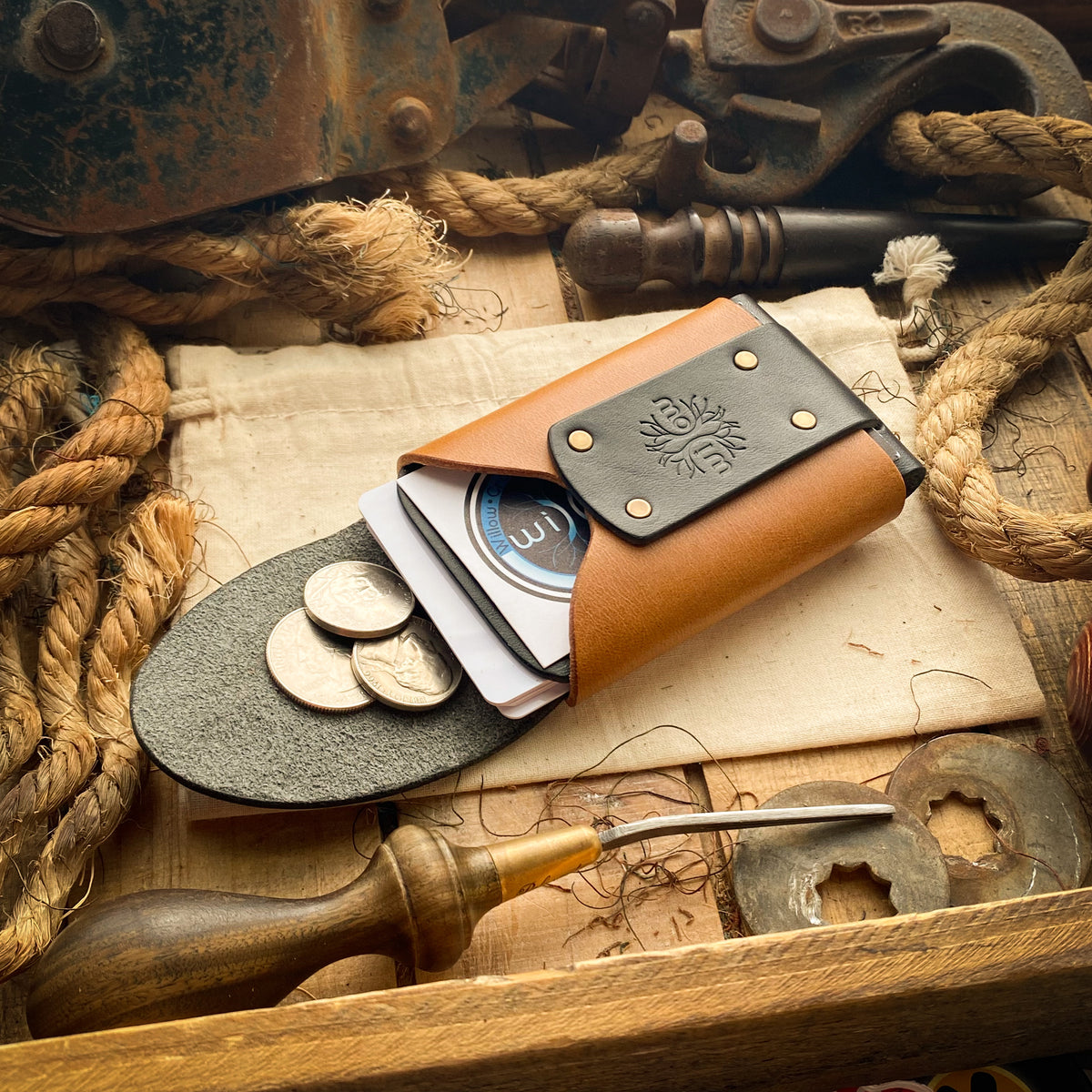 Slim Wask Minimalist Wallet - Black and Bourbon – Willow Craft Goods