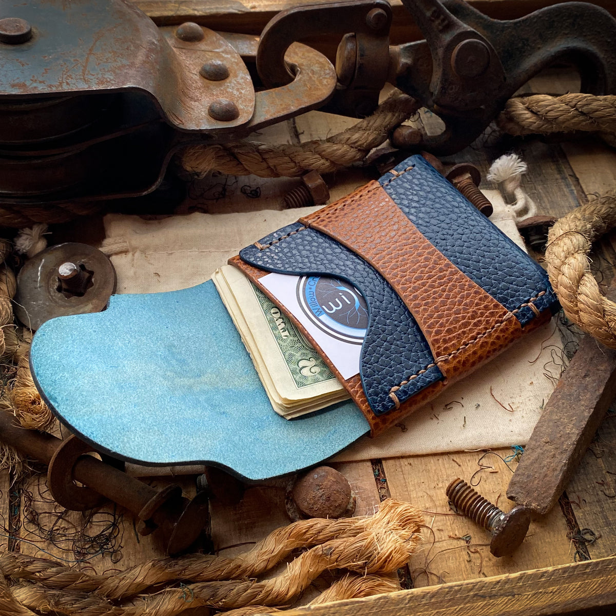 Wide Luxe Minimalist Wallet - Blue Dollaro and Whiskey Dollaro – Willow ...