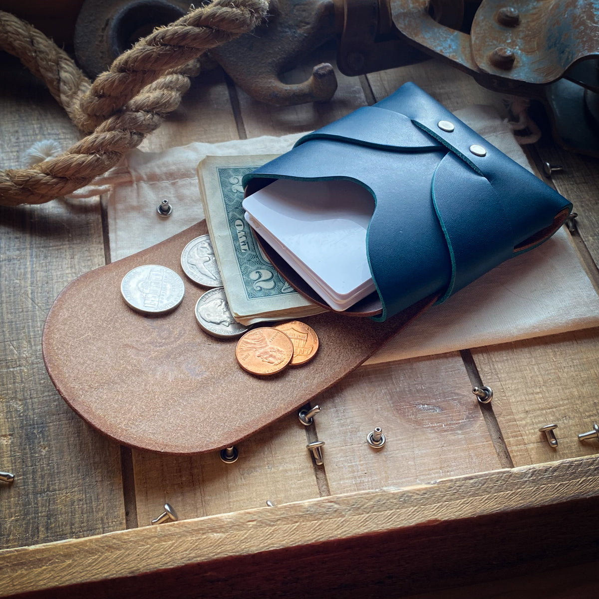 Wide Swaddle Minimalist Wallet - Ocean Blue and Dark Mahogany – Willow ...